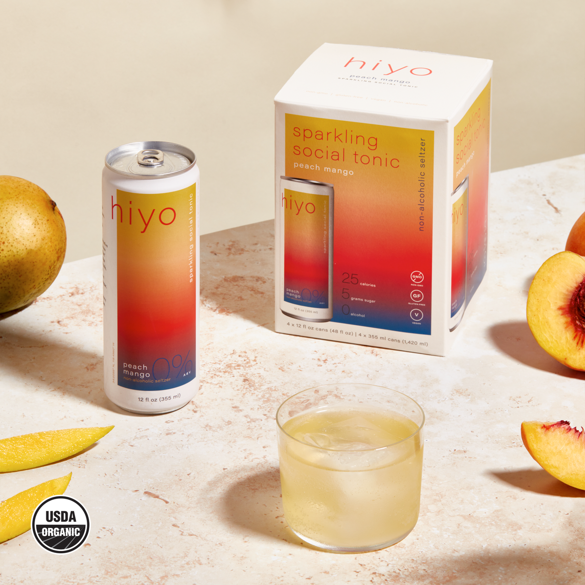 hiyo Peach Mango Seltzer: Non-Alcoholic, Mood-Boosting Beverage – Swizzle: The Alcohol Free ...